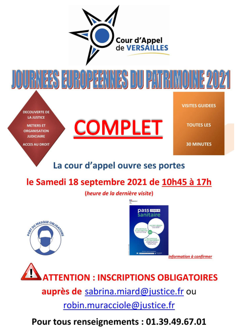 18 septembre 2021: Journées européennes du patrimoine | Cour d'appel de Versailles